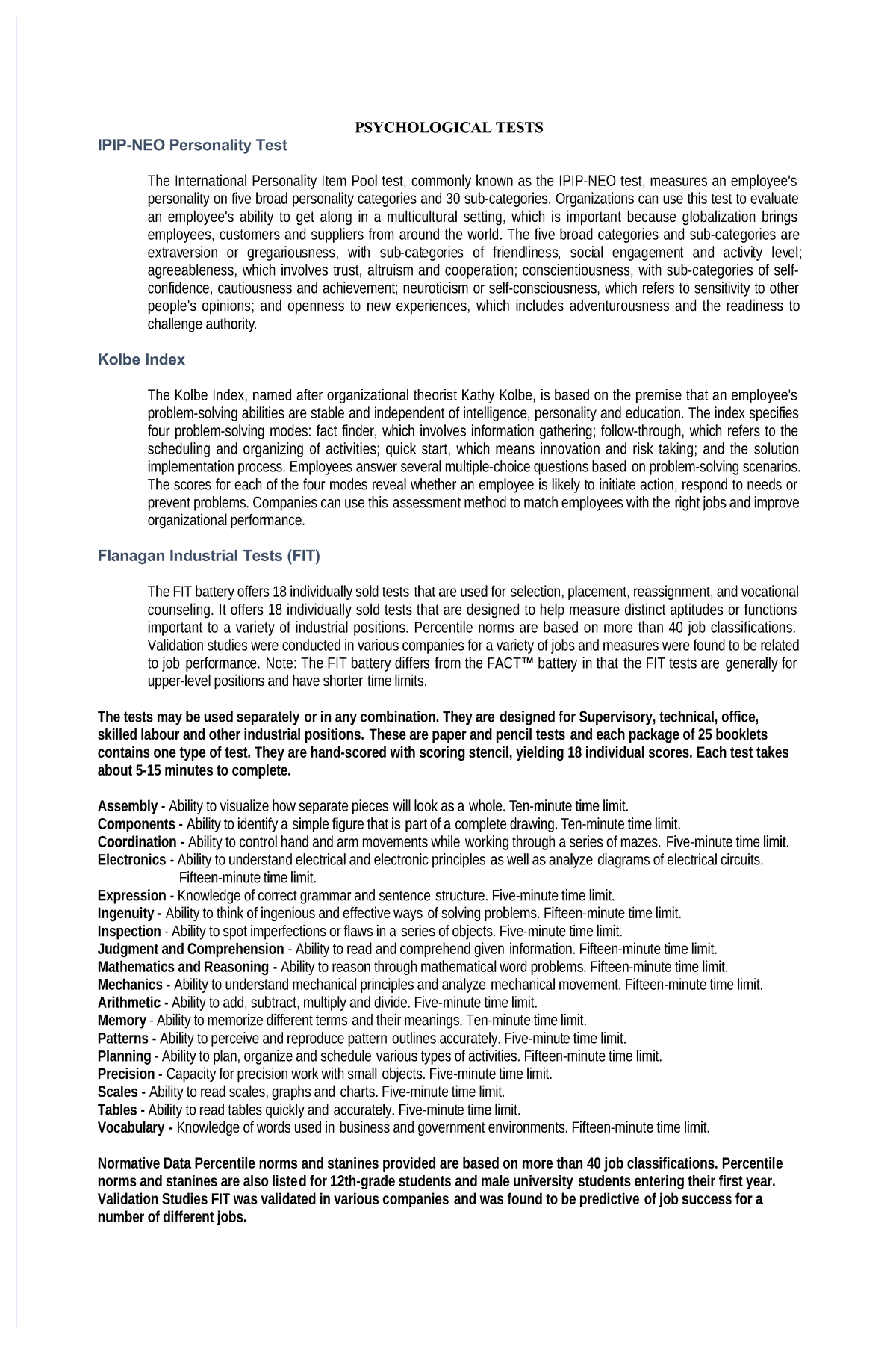 Docdownloader - list of psychological tests - PSYCHOLOGICAL ...