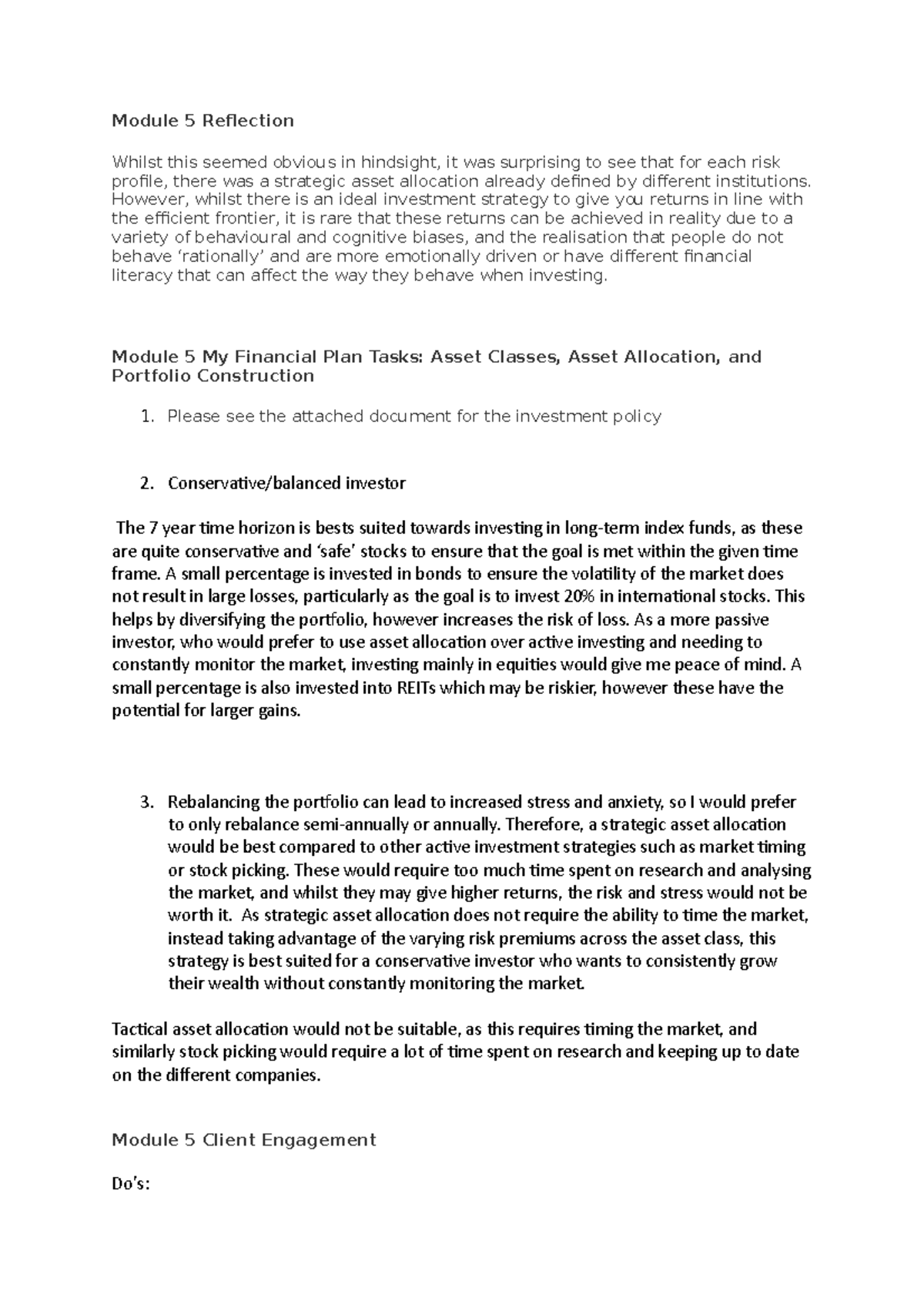 Module 5 Reflection - Weekly tutorials and dot points - FINS3648 - UNSW ...