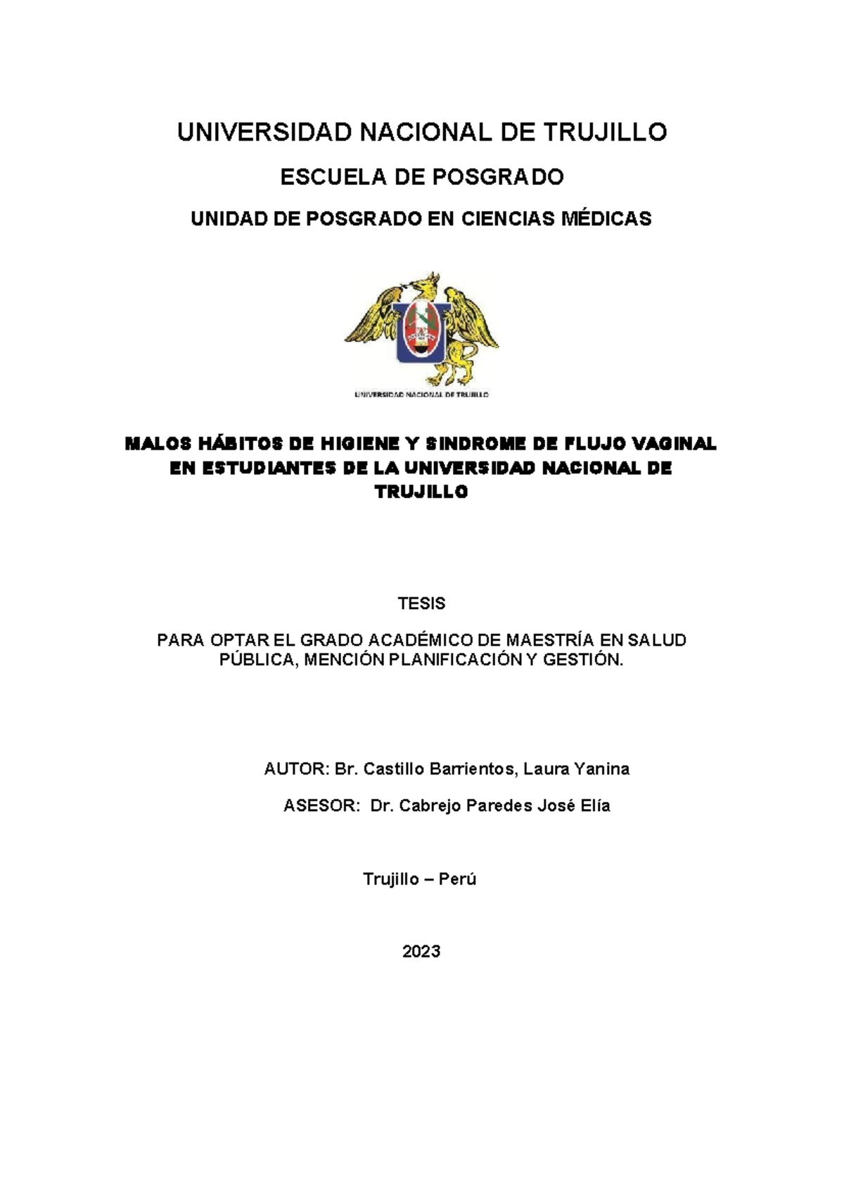 Tesis Basada En Kskskskks Universidad Nacional De Trujillo Escuela De