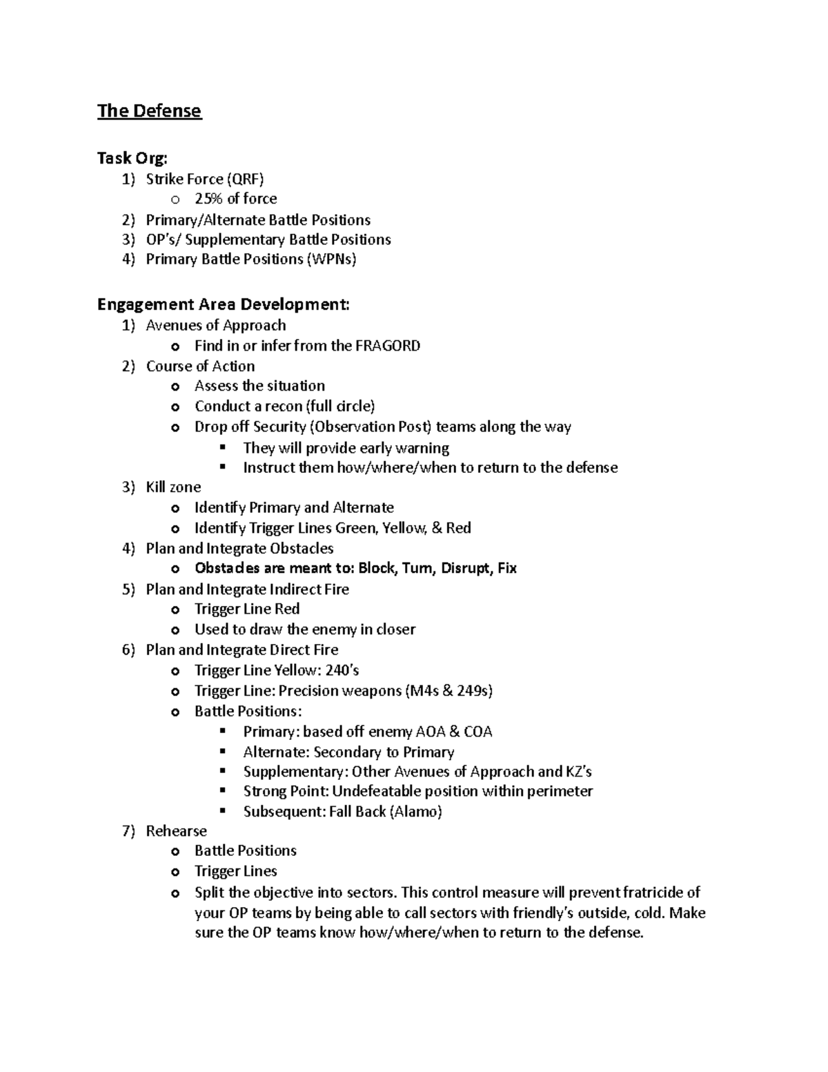The Defense - The Defense Task Org: 1) Strike Force (QRF) o 25% of ...