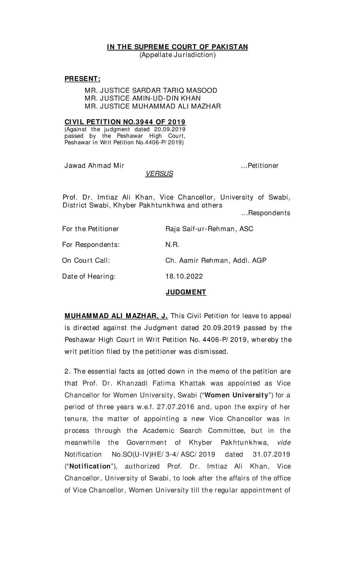 Civil procedure - IN THE SUPREME COURT OF PAKISTAN (Appellate ...