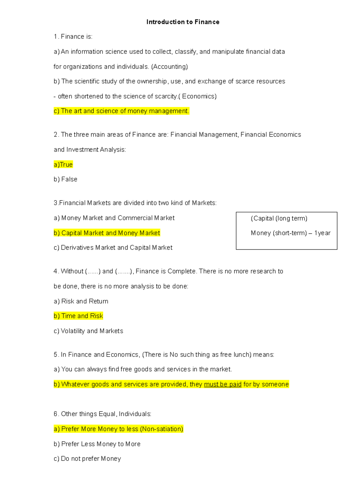 Introduction to Finance - Introduction to Finance Finance is: a) An ...