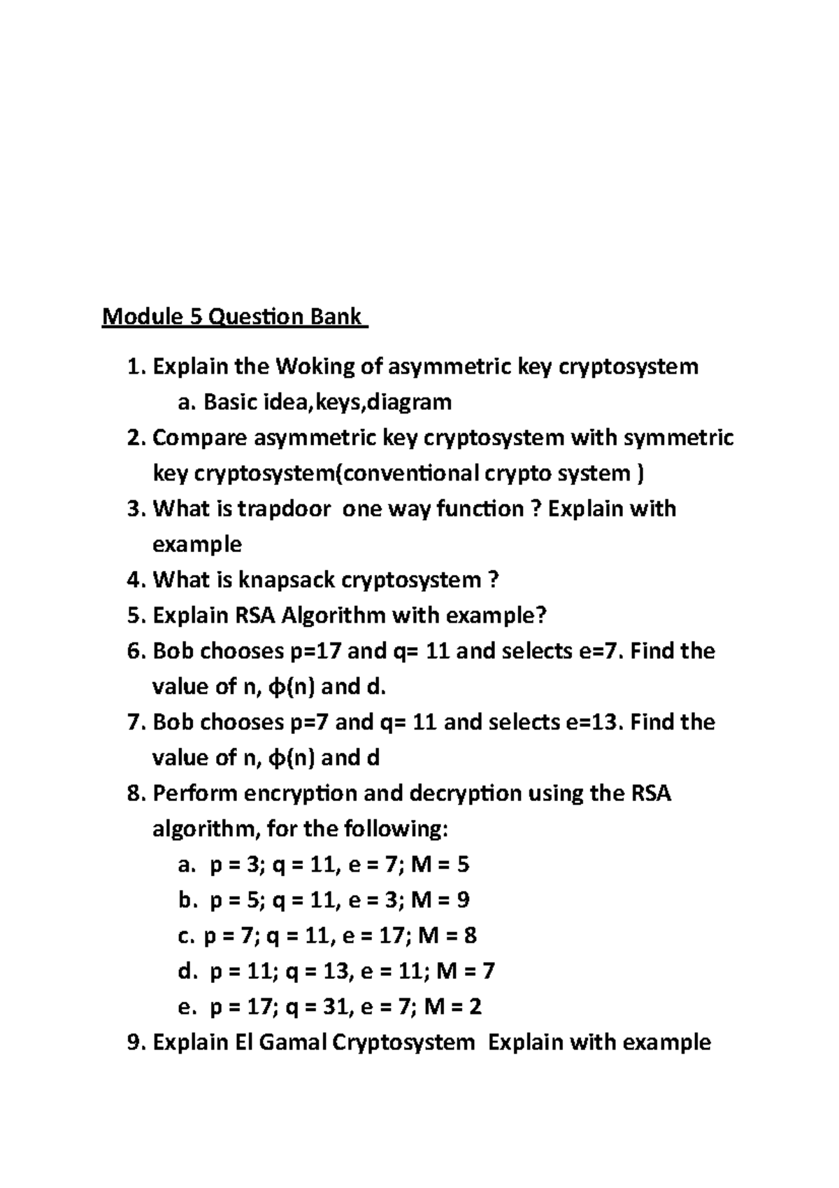 Module 5 Question Bank - important - Module 5 Question Bank Explain the ...