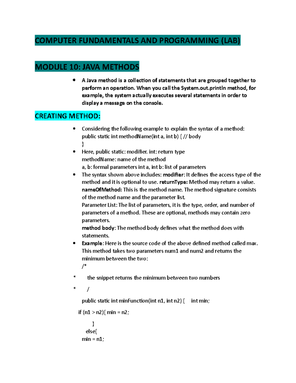 JAVA Methods - This lecture of java is very helpful for students who ...