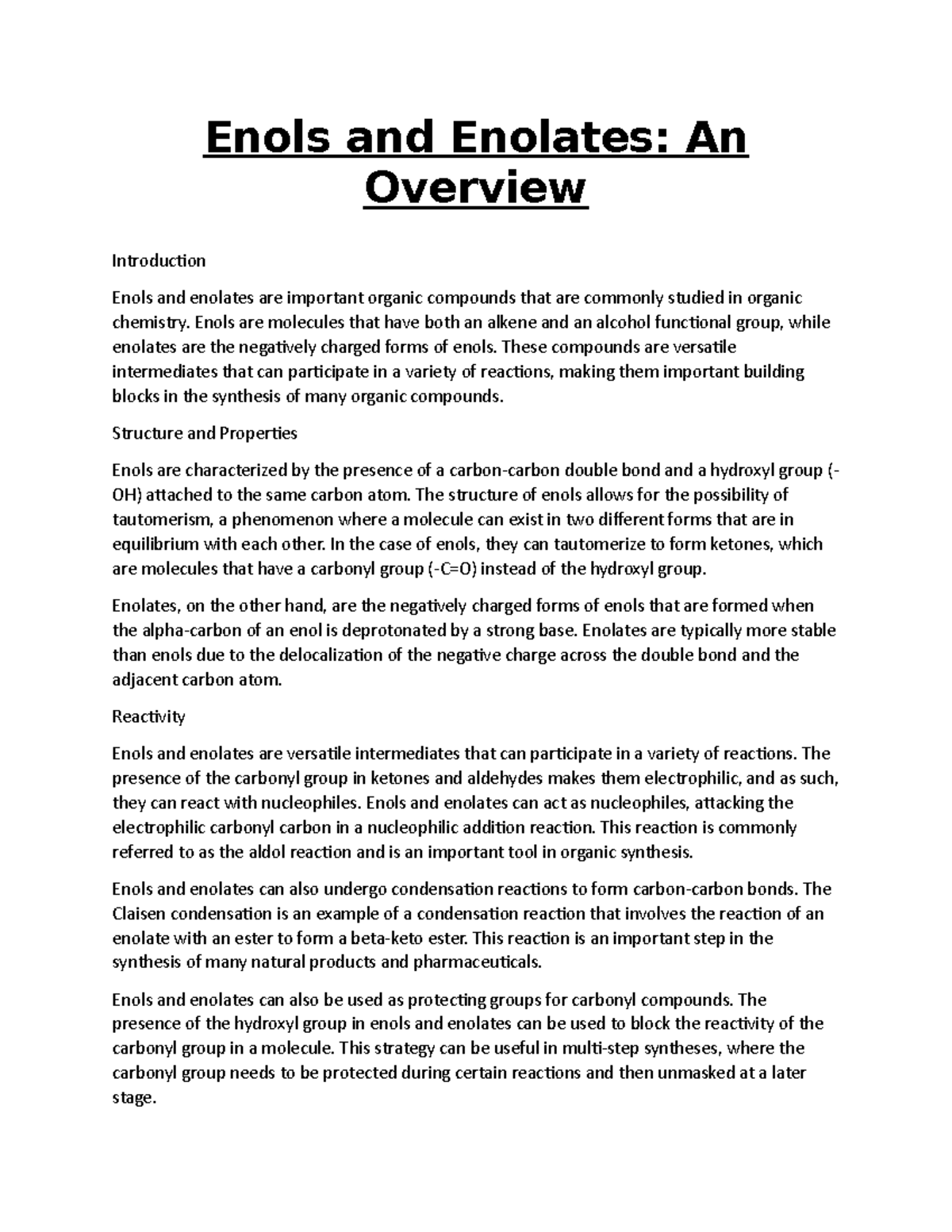 CHEM-2300-20 - Enols and Enolates: An Overview - Enols and Enolates: An ...