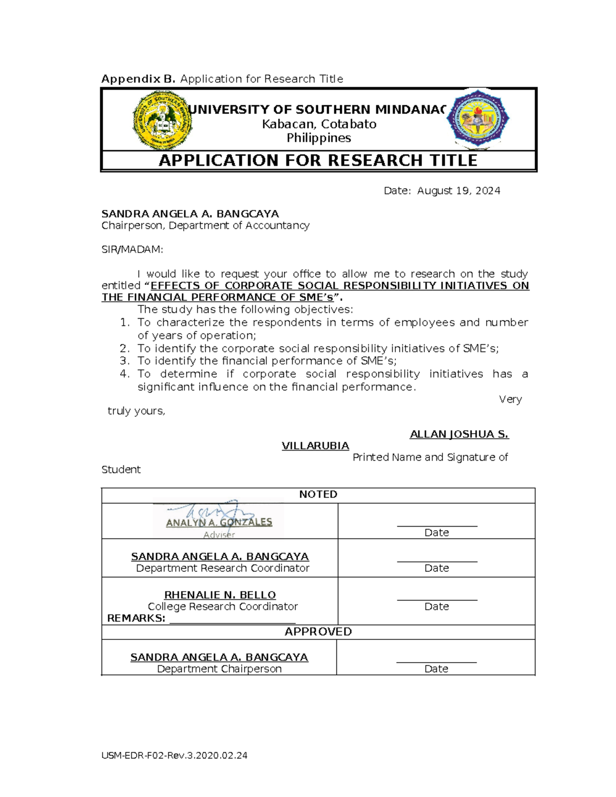 Research-Title-Allan - Appendix B. Application for Research Title ...