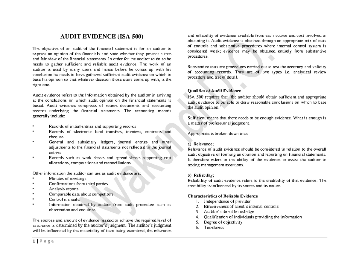 Audit Evidence - work - AUDIT EVIDENCE (ISA 500) The objective of an ...