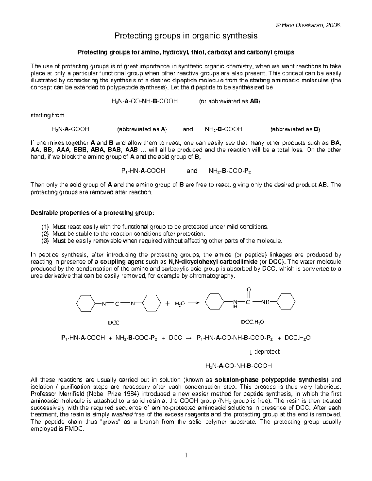 Protecting Groups - This concept can be easily illustrated by ...