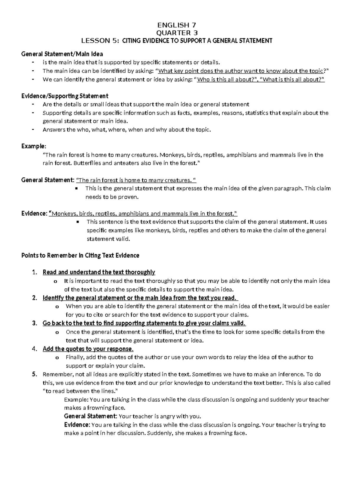 English 7 Q3 Lesson 5 Citing Evidences - ENGLISH 7 QUARTER 3 LESSON 5 ...