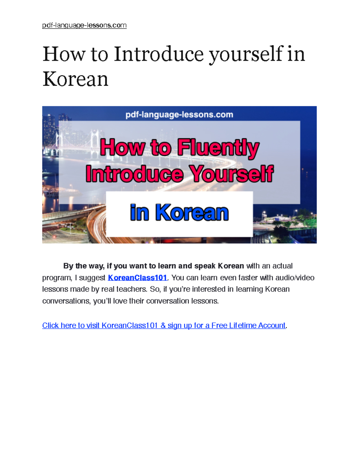 Korean PDF-intro - How to Introduce yourself in Korean By the way, if ...
