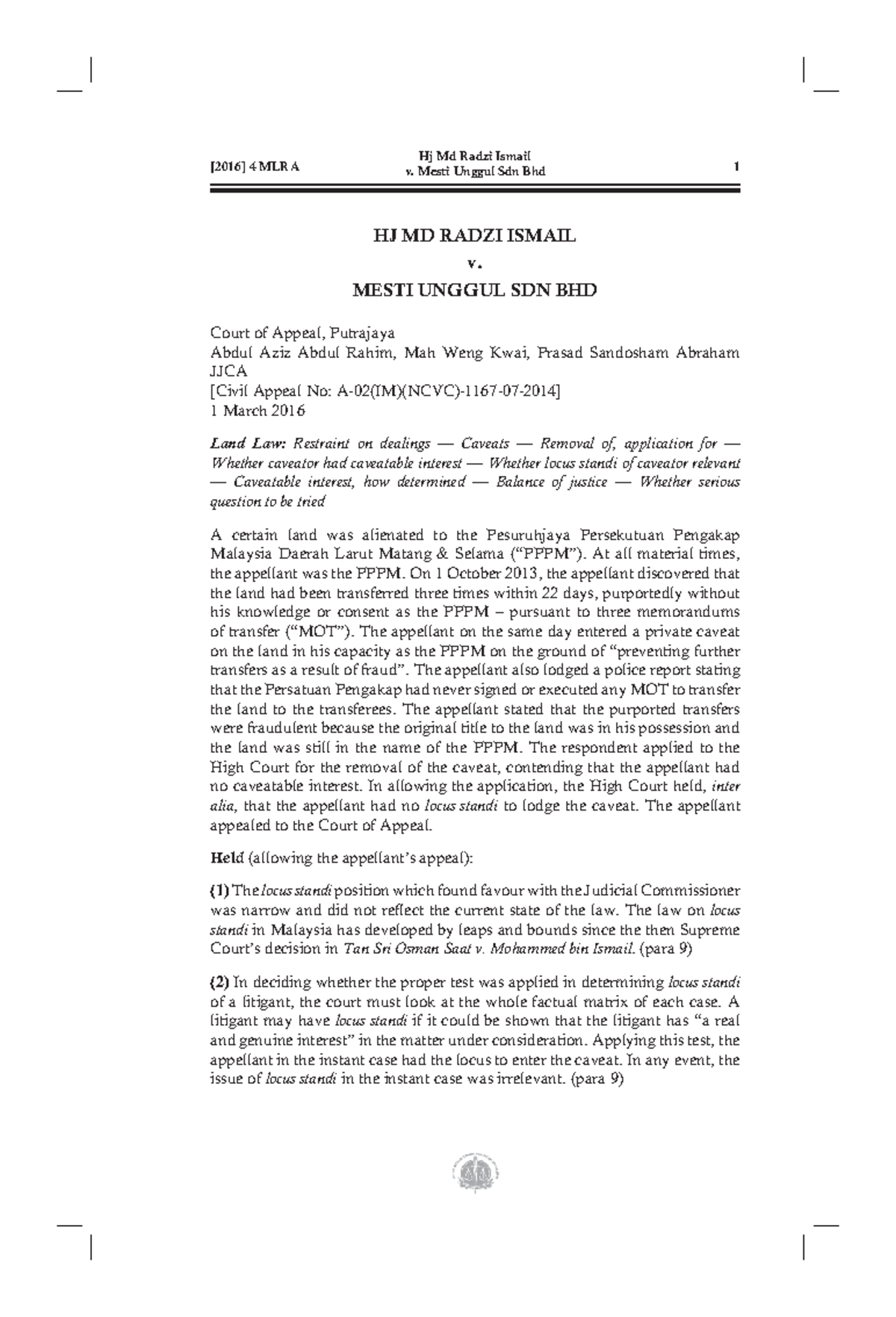 6. Hj Md Radzi Ismail v. Mesti Unggul Sdn Bhd [2016 ] 4 MLRA 1 - [2016 ...