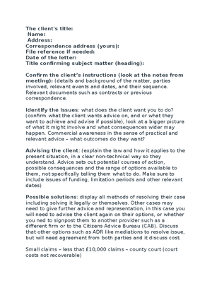 Client letter - a brief example - Mr Steve Jones 1A Derwent House ...