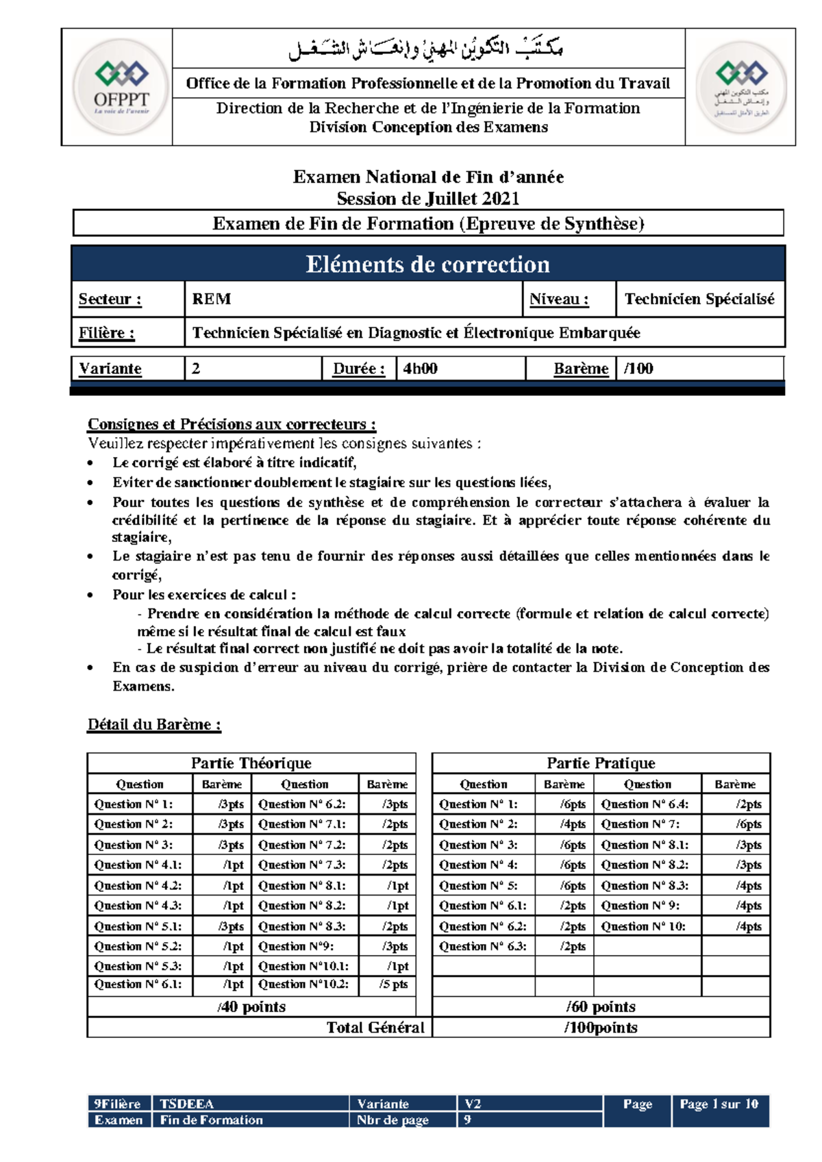 1 corrigé EFF Tsdee V2 - Cours ofppt - 9 Filière TSDEEA Variante V2 Page Page 1 sur 10 Examen ...