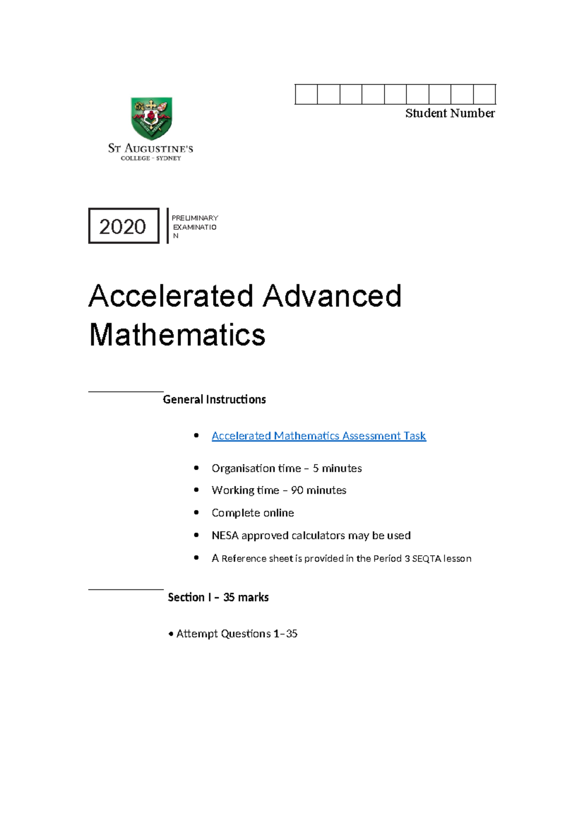 11 Accelerated Mathematics Task 4 2020 Preliminary Exam - PRELIMINARY ...