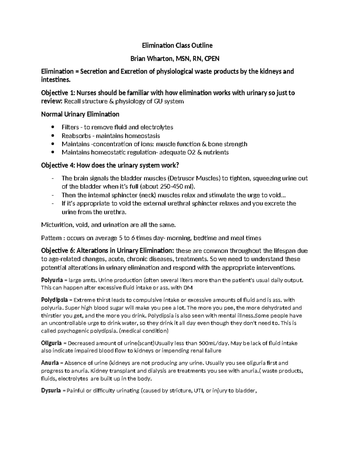 Student Class Elimination Outline - Elimination Class Outline Brian ...