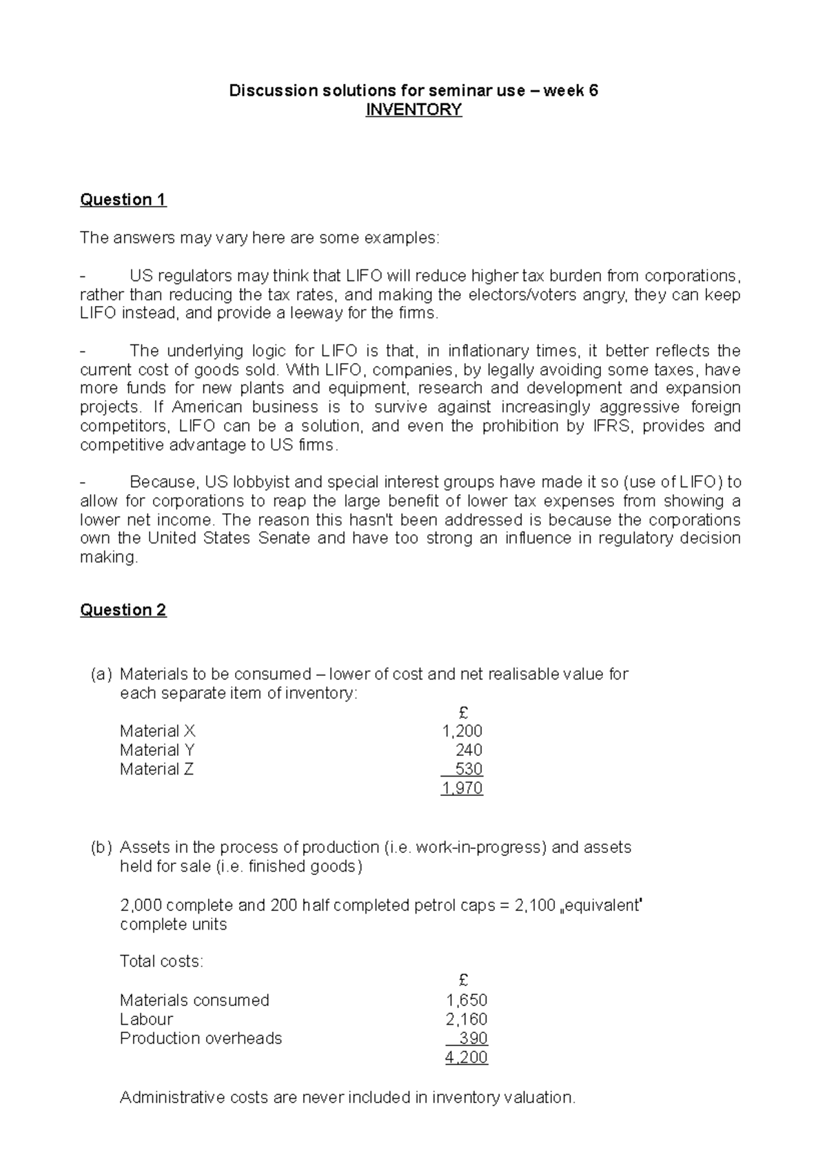Seminar solutions for week 6 Inventory - Discussion solutions for ...