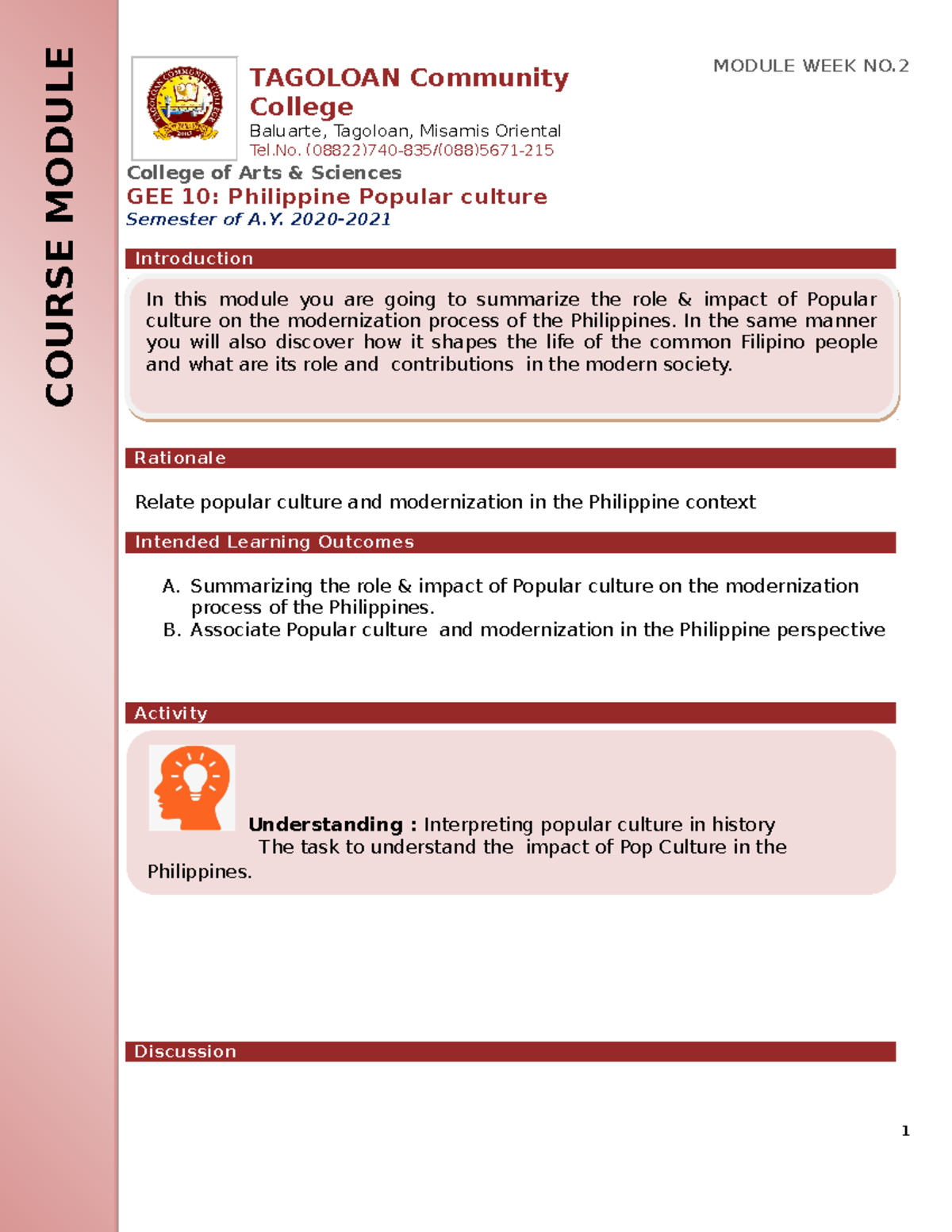 GEE10 module 2 3 - College of Arts & Sciences GEE 10: Philippine ...