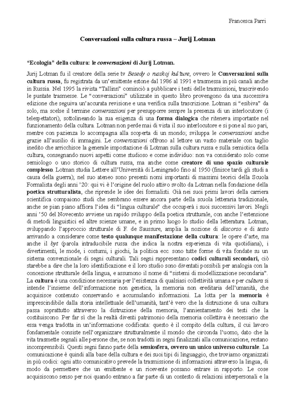 Lotman- Conversazioni Sulla Cultura Russa - Conversazioni sulla cultura ...