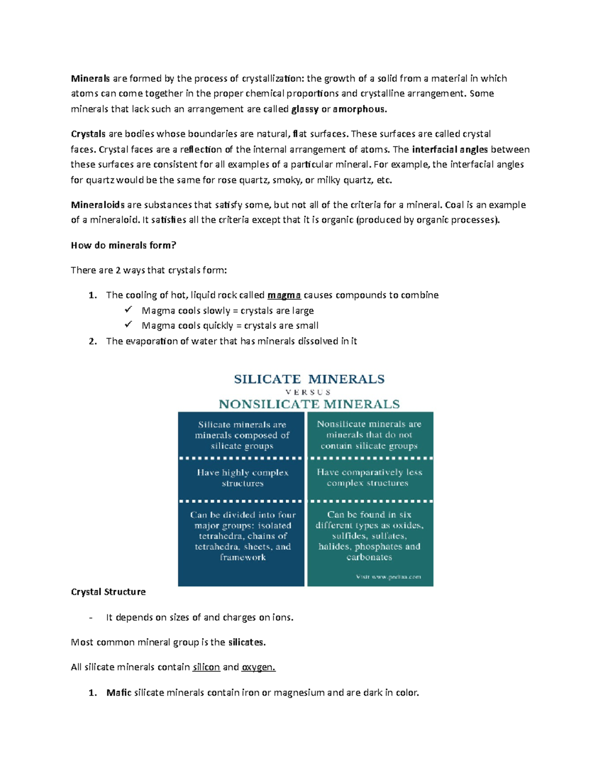 Minerals Notes - Minerals are formed by the process of crystallization ...