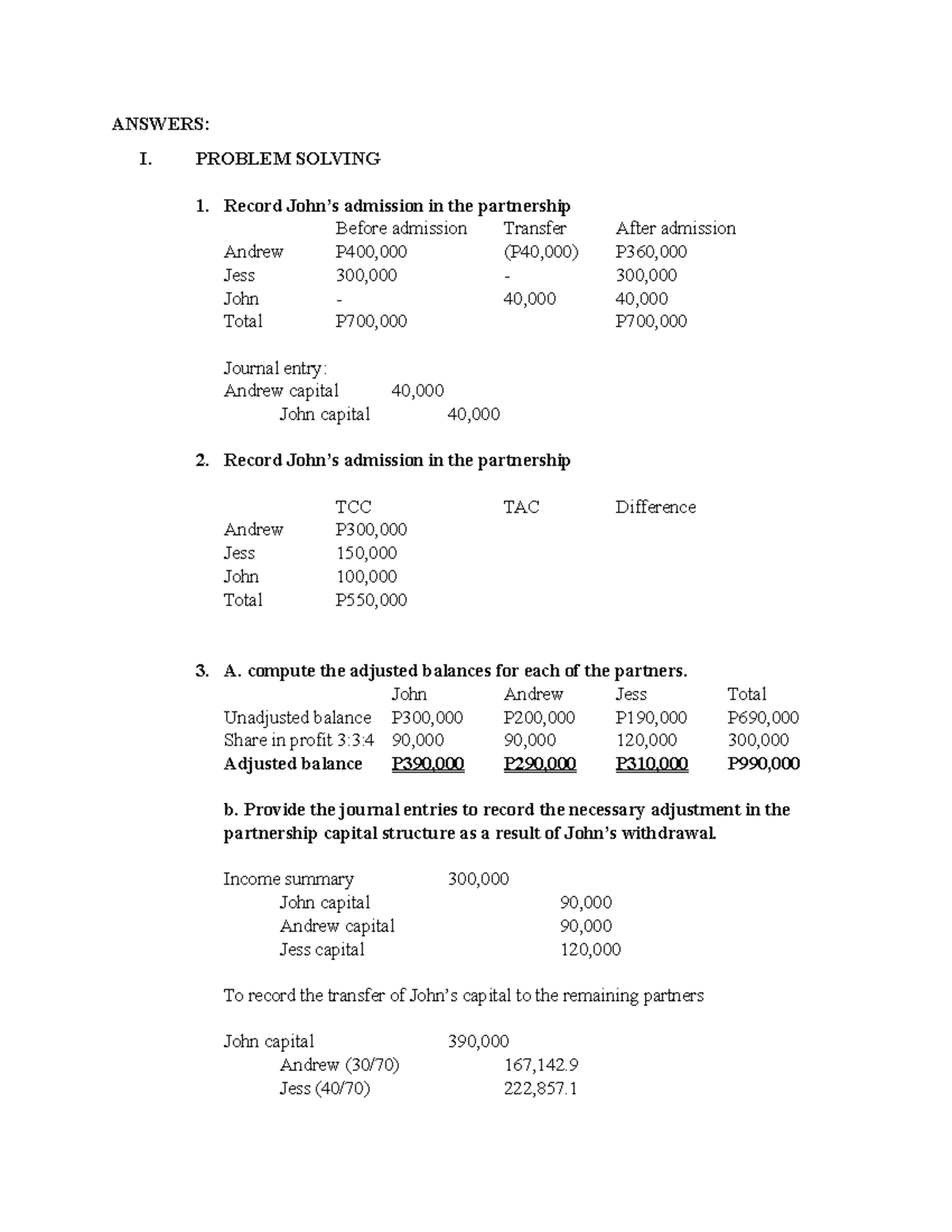 02 Activity 2 02 Partnership Operation and Dissolution - ANSWERS: I. PROBLEM SOLVING 1. Record ...