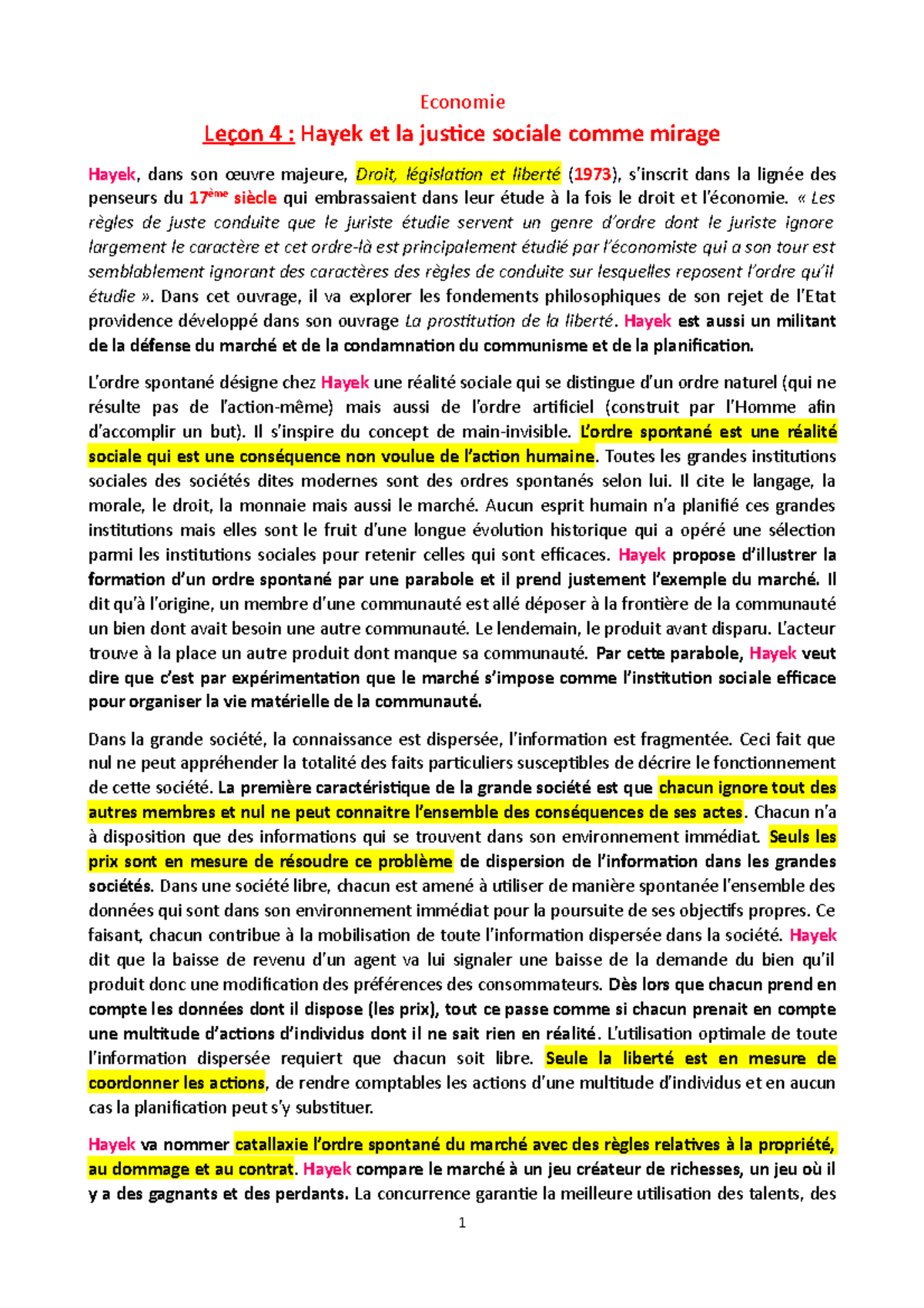 Lecon 4 Hayek - Catherine Quinet - Economie Leçon 4 : Hayek et la ...