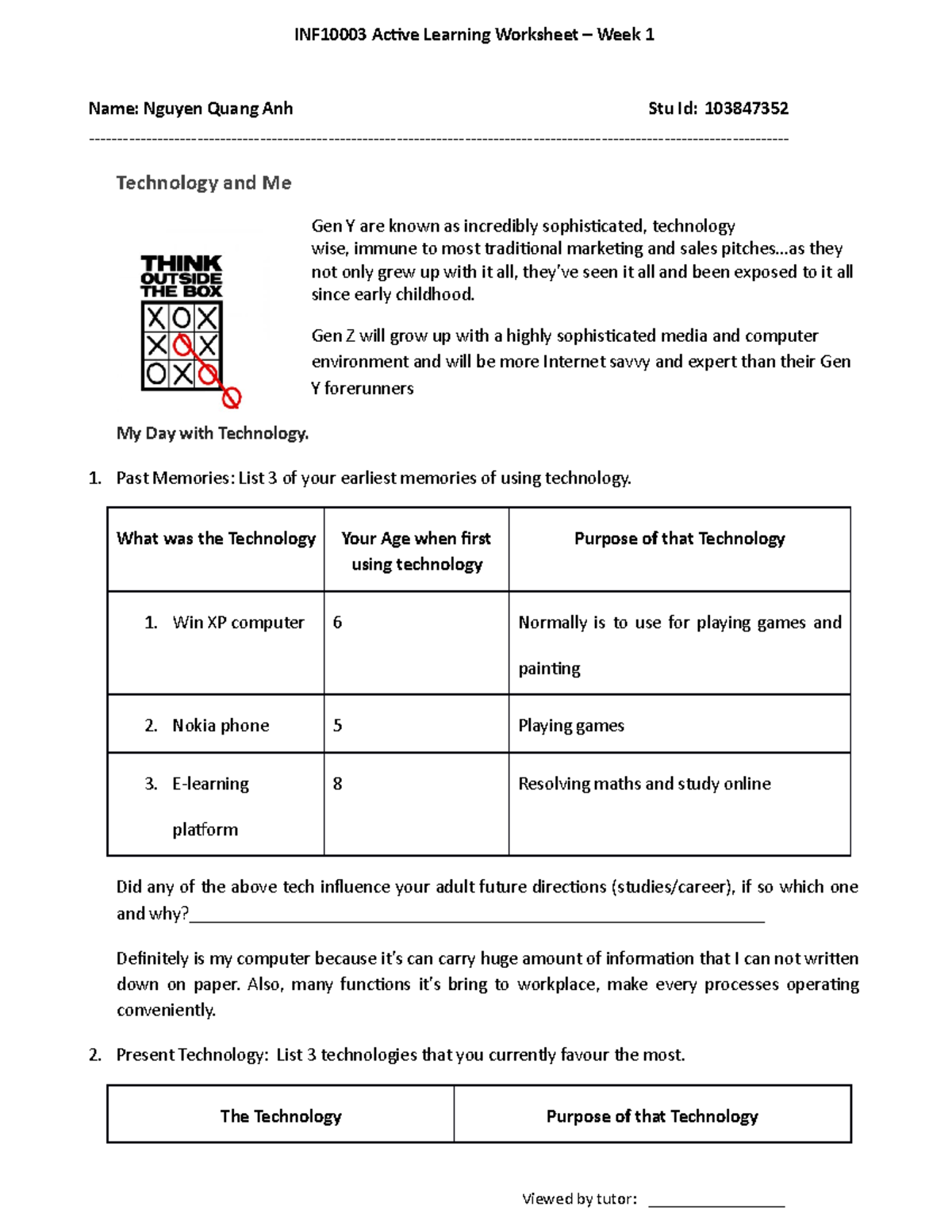 IBIS05 ALWS Week 1 Tech map - Name: Nguyen Quang Anh Stu Id: 103847352 ...