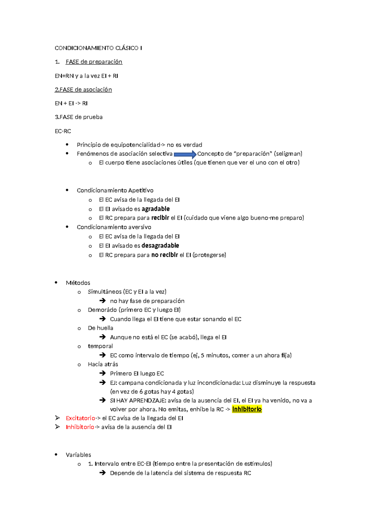 Apuntes de clase - CONDICIONAMIENTO CLÁSICO I FASE de preparación EN+RN ...
