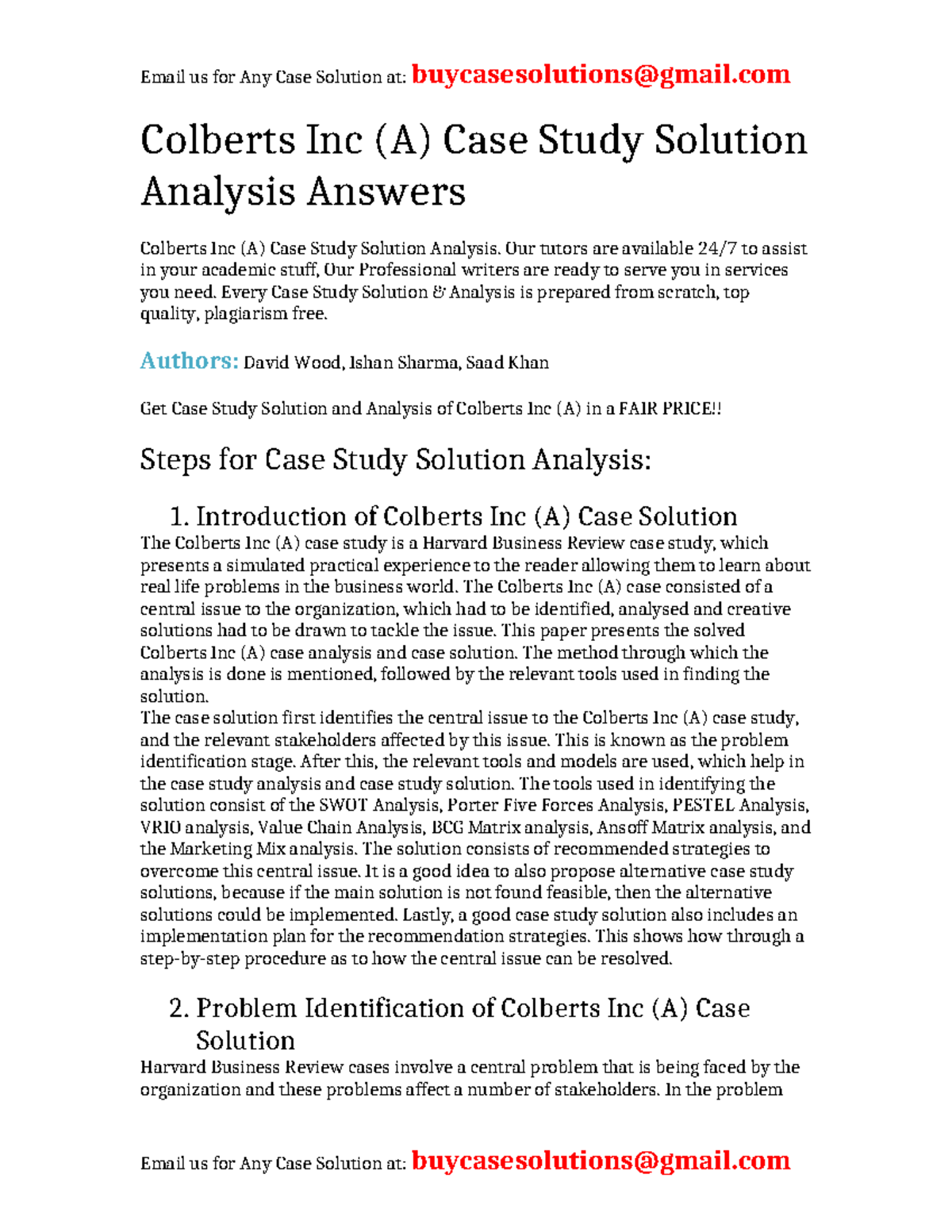 Colberts Inc (A) Case Study Solution Analysis - Our tutors are available 24/7 to assist in your ...