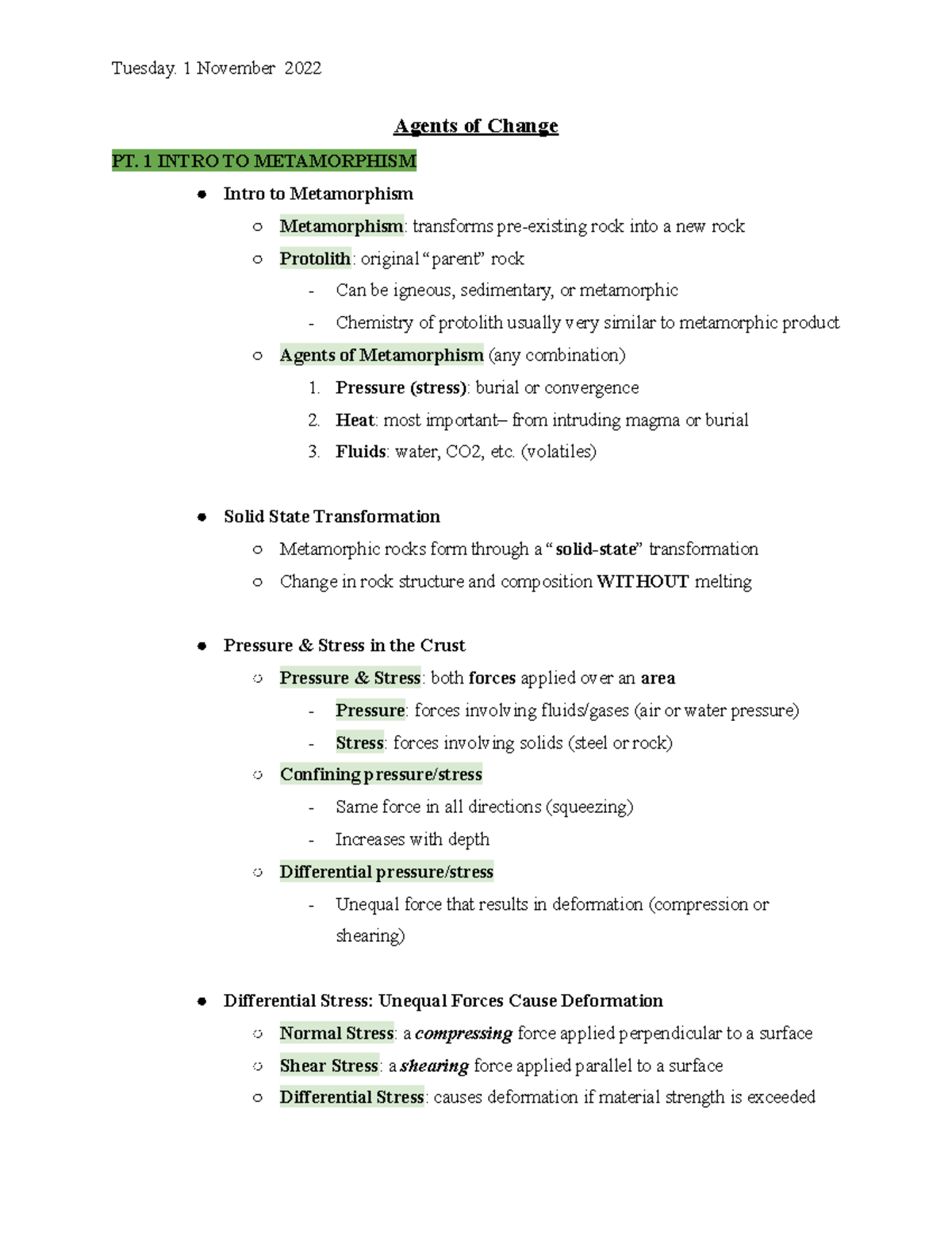 Agents of Change - Prof. Burmeister notes - Tuesday. 1 November 2022 ...