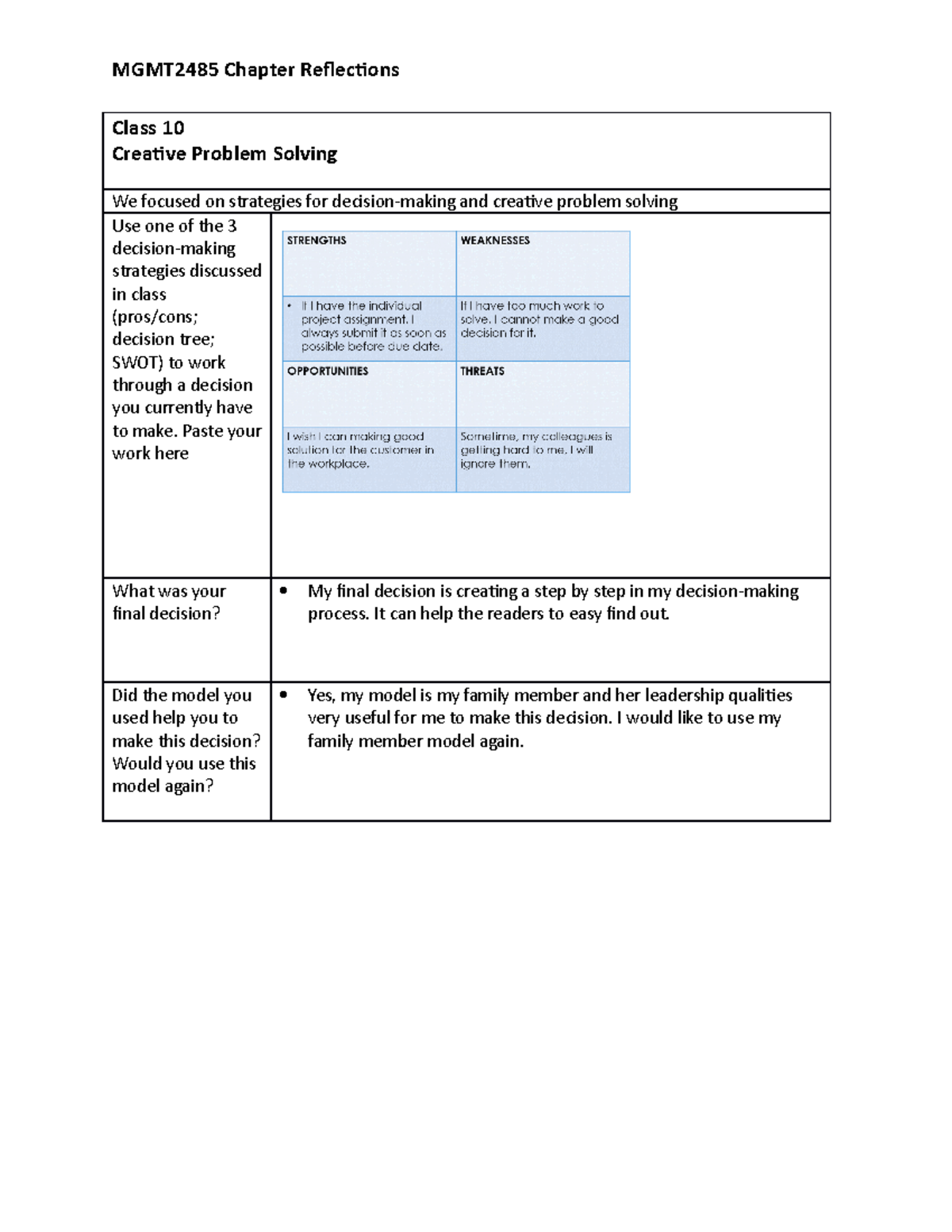 Class 10 - Homework Reflection - MGMT2485 Chapter Reflections Class 10 ...