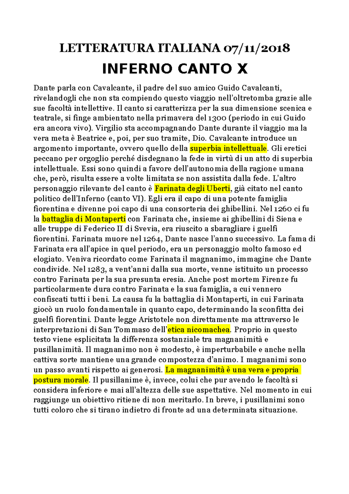 Inferno Canto X - letteratura - LETTERATURA ITALIANA 07/11/ INFERNO ...