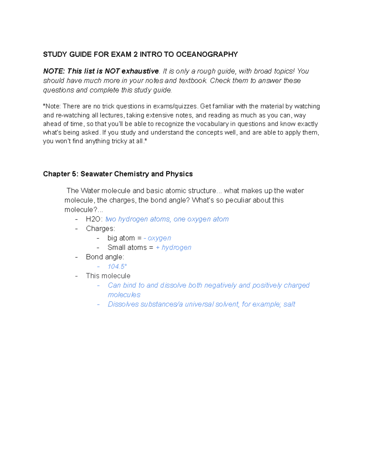 Ocean study guide exam 2 - STUDY GUIDE FOR EXAM 2 INTRO TO OCEANOGRAPHY ...