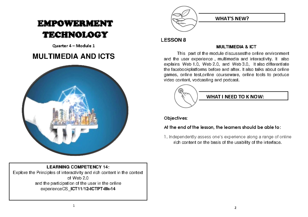 Q4-WEEK-1- Emptech - WHAT I NEED TO K NOW: WHAT’S NEW? 1 Quarter 4 – Module 1 MULTIMEDIA AND ...