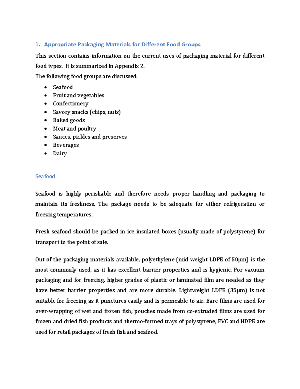 Appropriate Packaging Materials for Different Food Groups - 1 ...