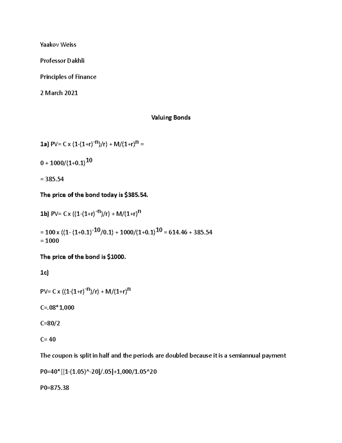 Finance - every term we went through. - Yaakov Weiss Professor Dakhli ...