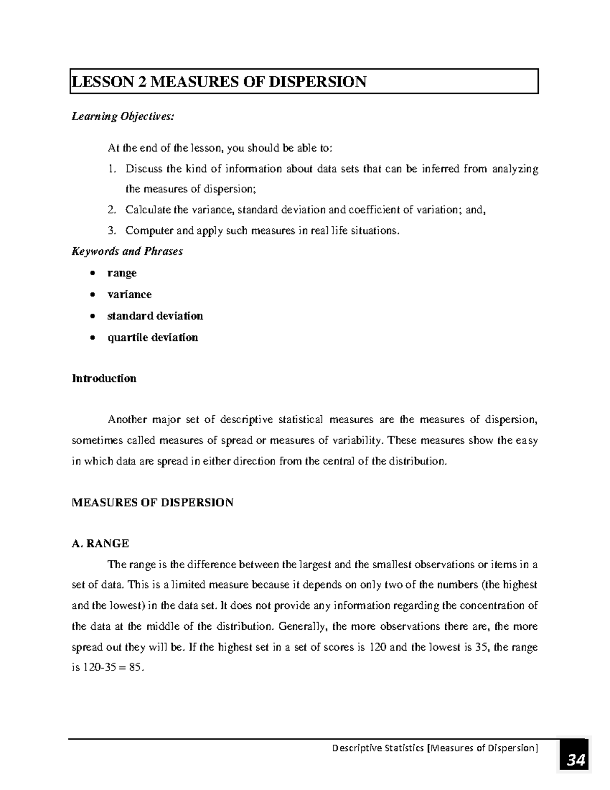 Module 2 Lesson 2 34-40 - .,.. - Descriptive Statistics [Measures of ...
