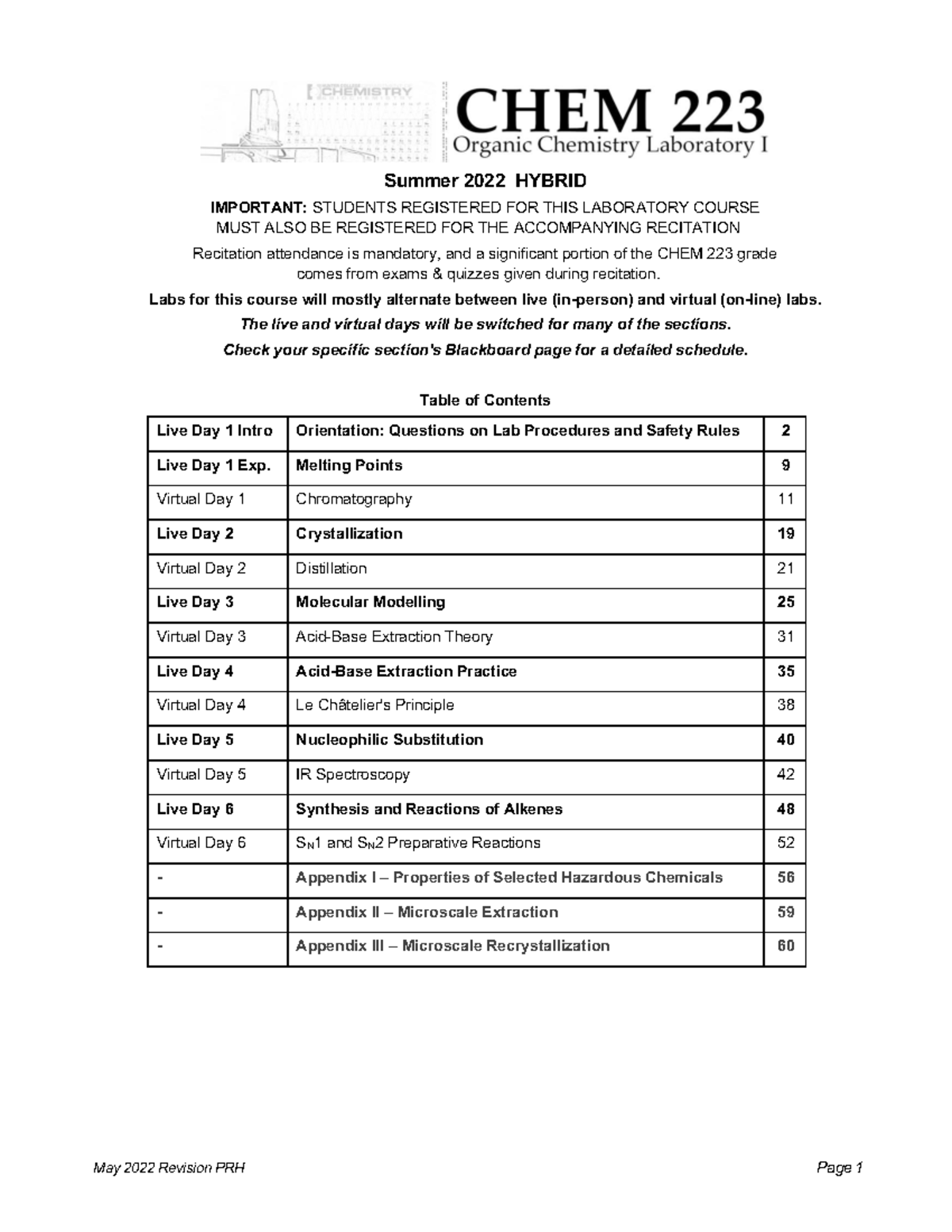 CHEM 223 Lab Manual Su22-2 - Summer 2022 HYBRID IMPORTANT: STUDENTS ...