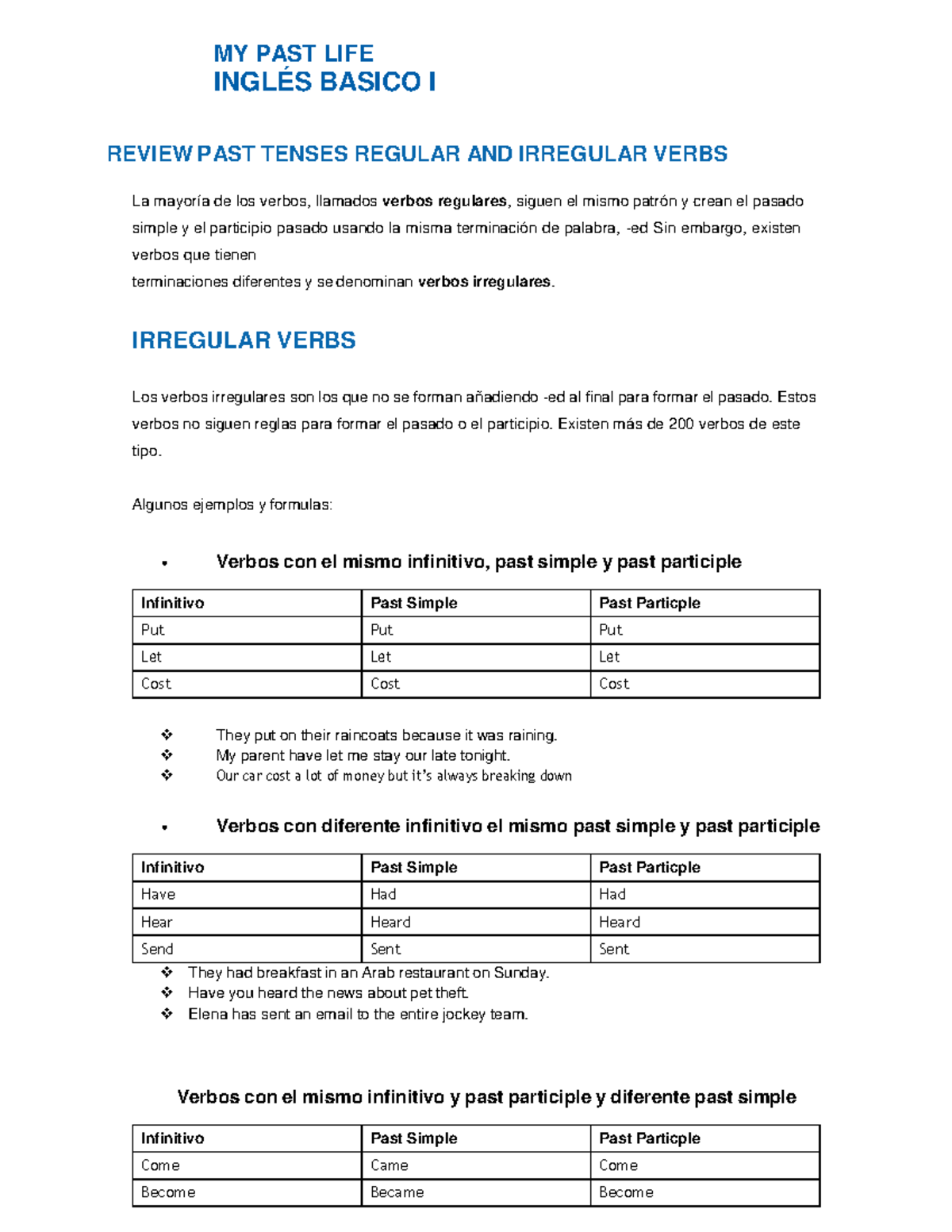 Material EPE2 Ingles Basico 1 - MY PAST LIFE INGLÉS BASICO I REVIEW ...