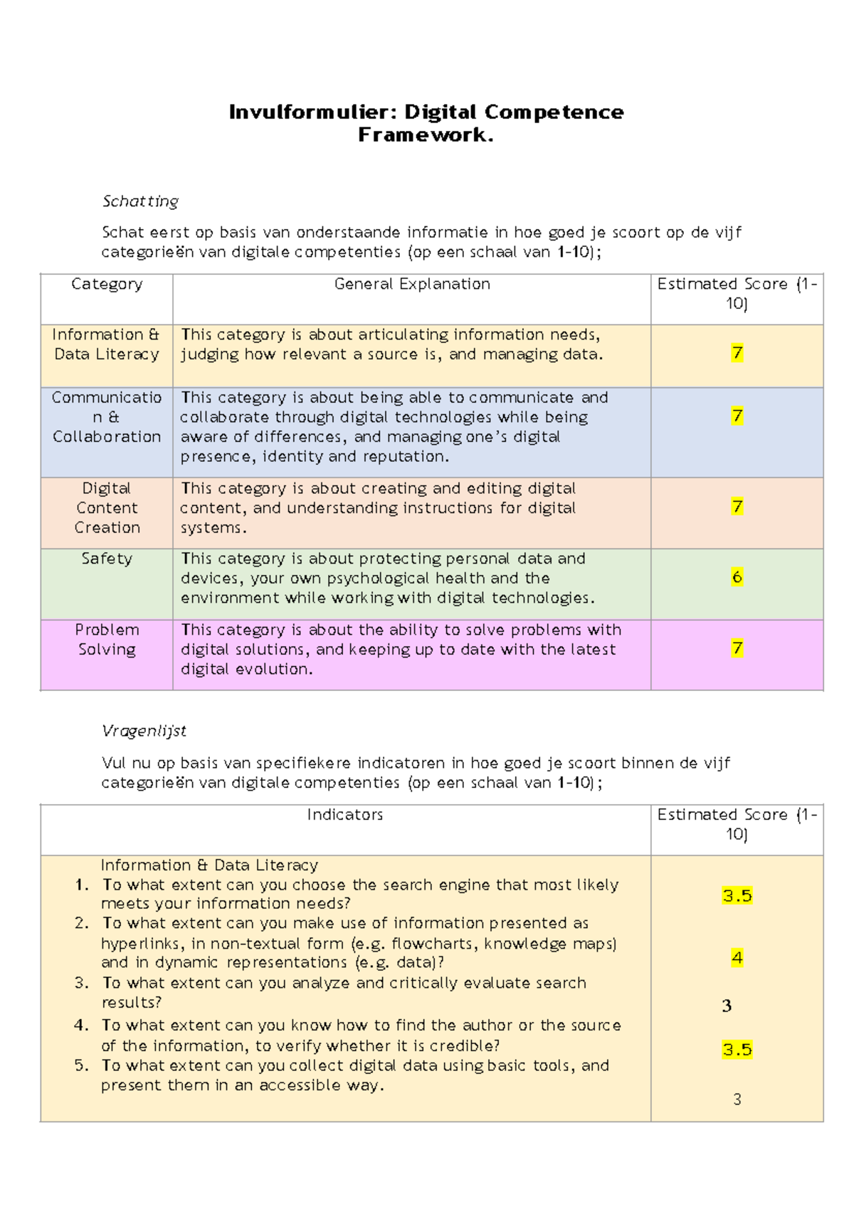beoordelingsformulier practica 1 - Invulformulier: Digital Competence ...