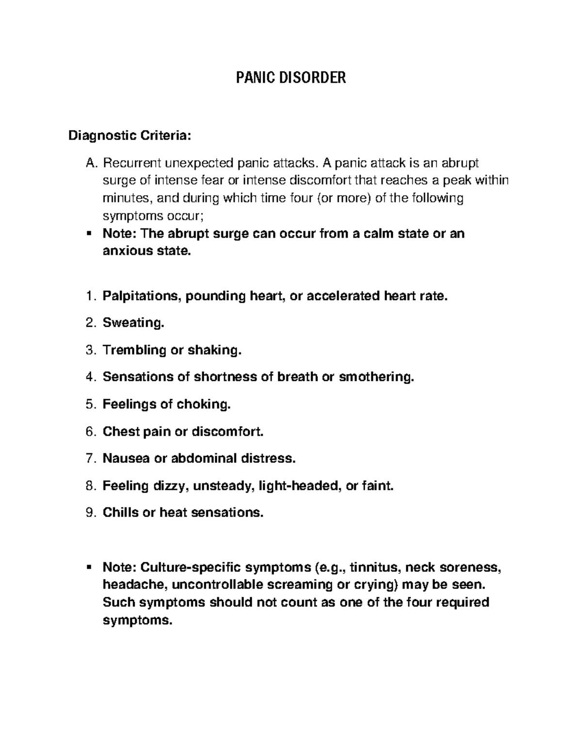 Handout on Panic Disorder - BS Psychology - PUP - Studocu