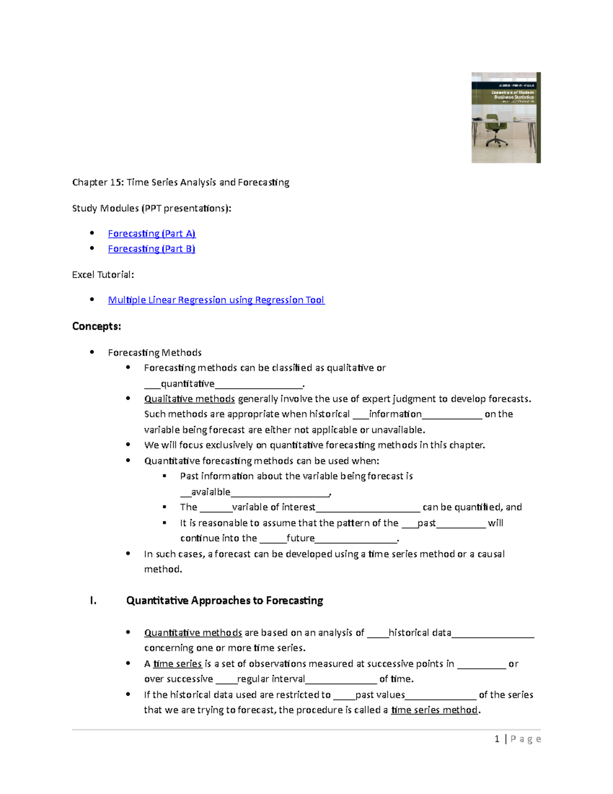 Ch15 Time Series Analysis Forecasting Unfilled - Chapter 15: Time Series Analysis and ...