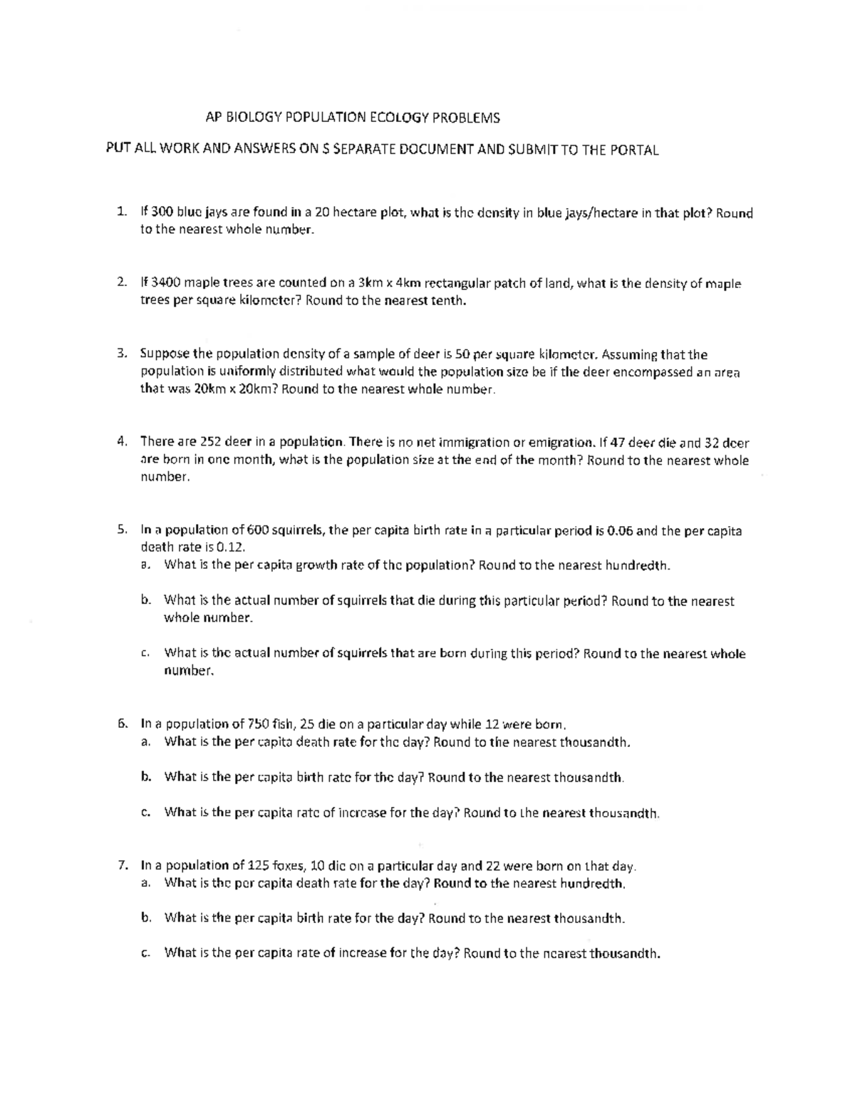 Population+Ecology+Problems+AP+Biology - Studocu