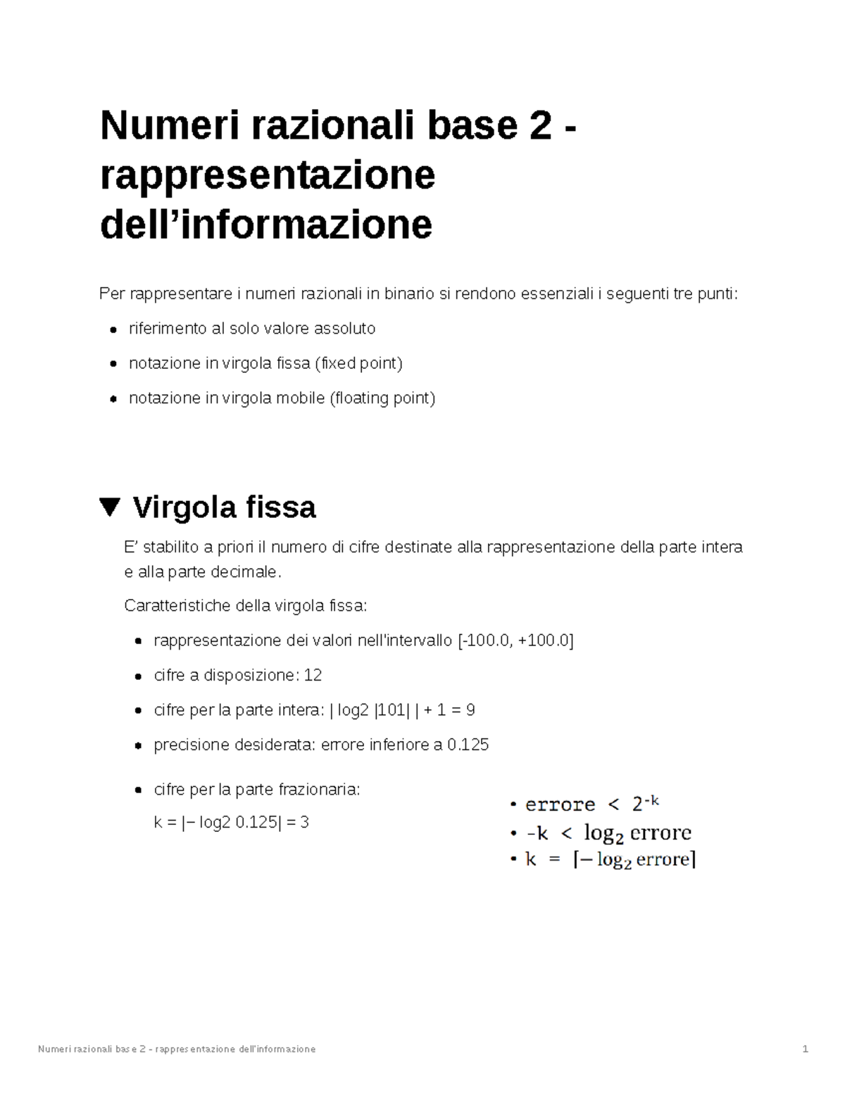 Numeri razionali base 2 - rappresentazione dell’informazione - Numeri ...