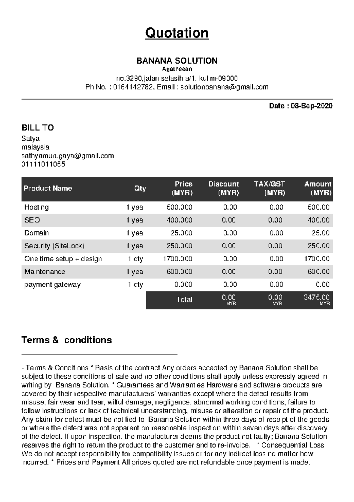 1 year web design practical - Quotation Terms & conditions Terms ...