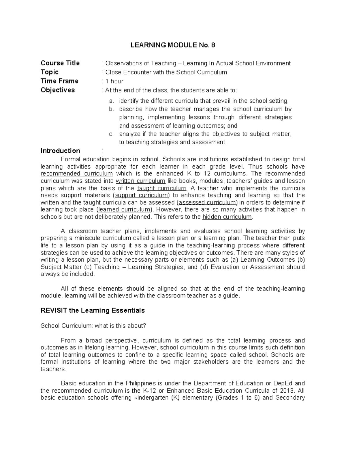 Fs-episode-8 compress - LEARNING MODULE No. 8 Course Title ...