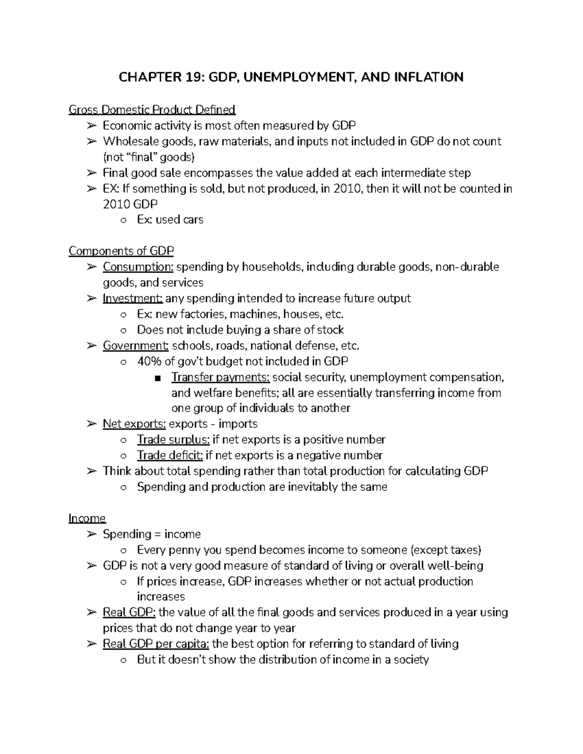 Chapter 19- GDP, Unemployment, and Inflation - ECON 1010 - Vandy - Studocu