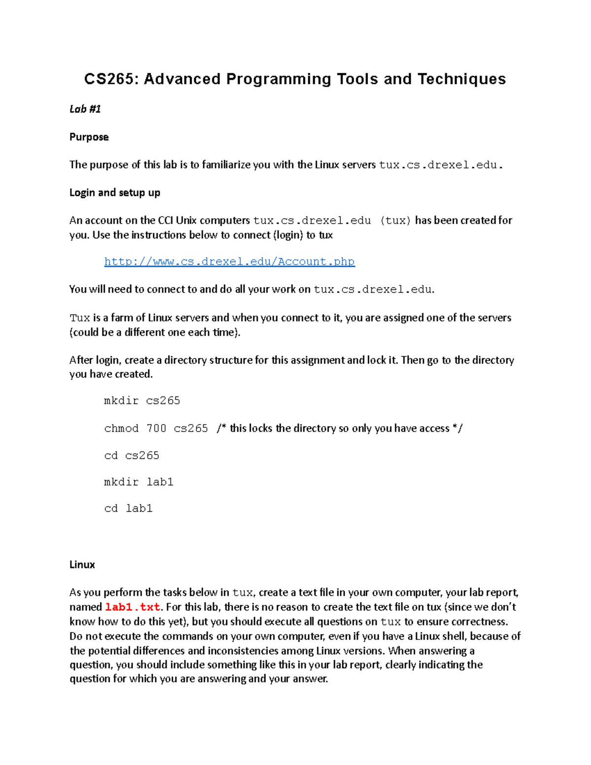 Cs 265 Lab1 Advanced Programming Tools And Techniques Lab1 Work Cs265 Advanced Programming