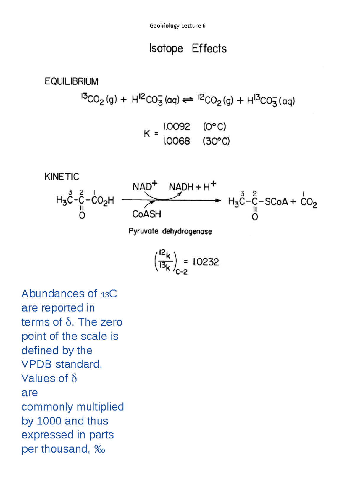 Geobiology Lecture 6 - The zero point of the scale is defined by the ...