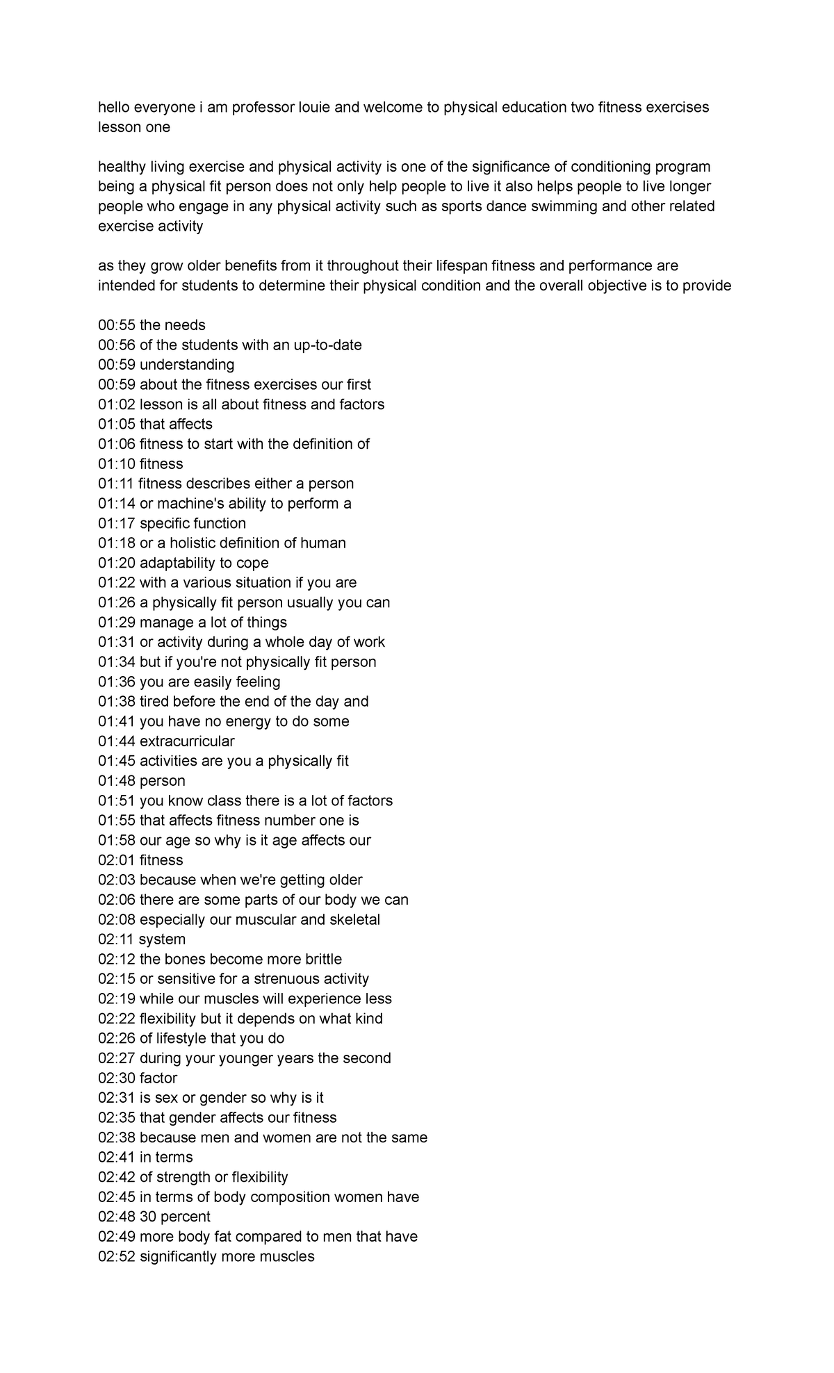 PE Lesson 1 - hello everyone i am professor louie and welcome to ...