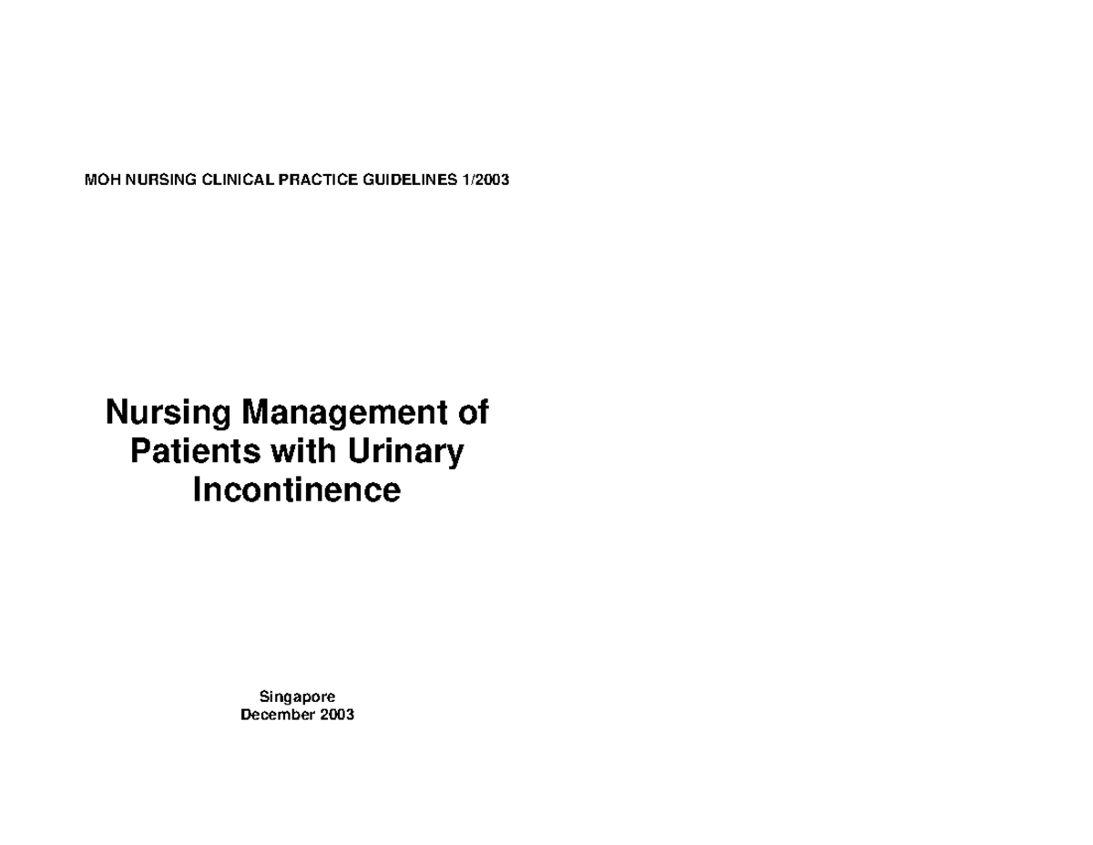 Nursing management of patients with urinary incontinence - MOH NURSING ...
